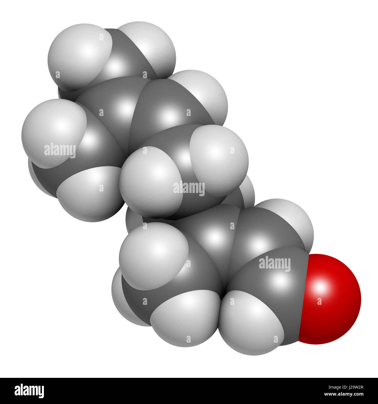 Geranial lemon fragrance molecule. 3D rendering. Atoms are represented ...