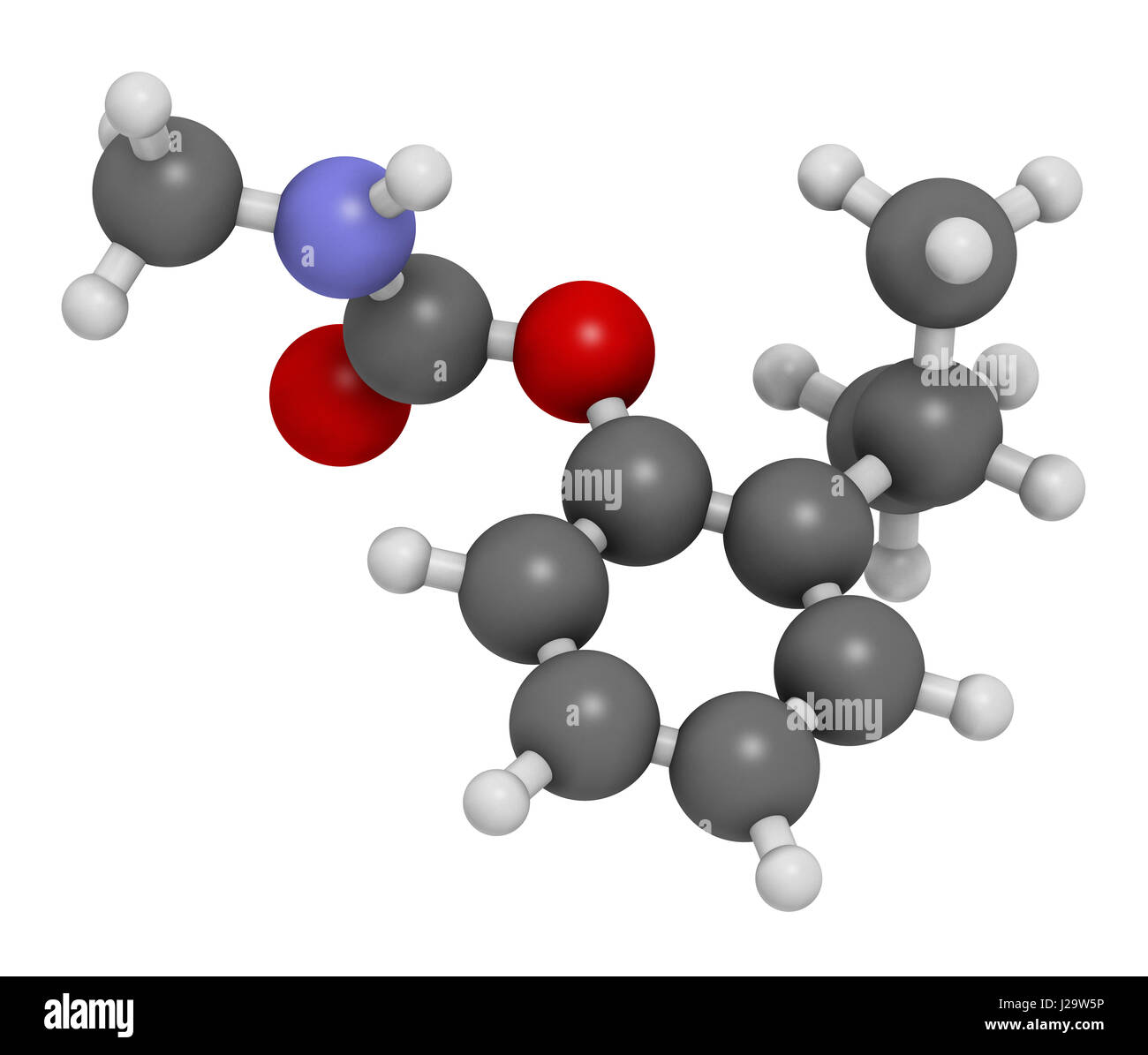 Isoprocarb insecticide molecule. 3D rendering. Atoms are represented as ...