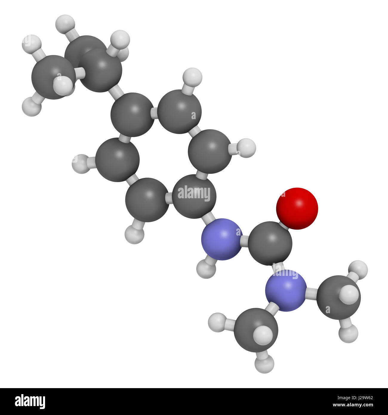 Isoproturon herbicide molecule. 3D rendering. Atoms are represented as ...