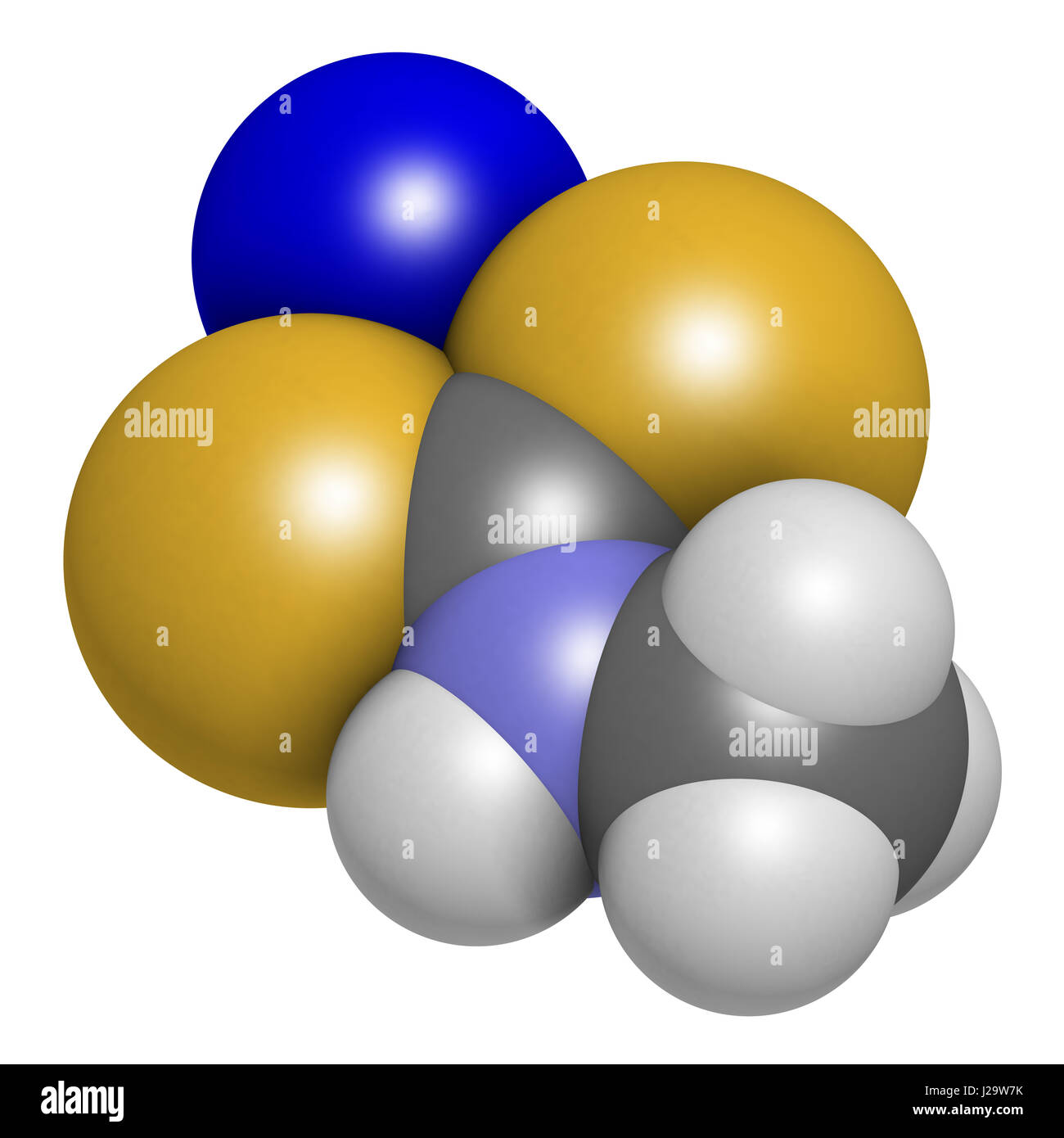 Metam sodium pesticide molecule. 3D rendering. Atoms are represented as ...