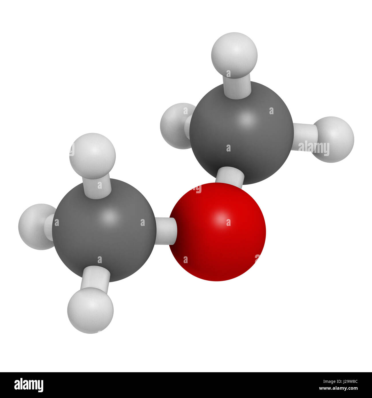 Dimethyl ether (methoxymethane, DME) molecule. 3D rendering. Atoms are ...