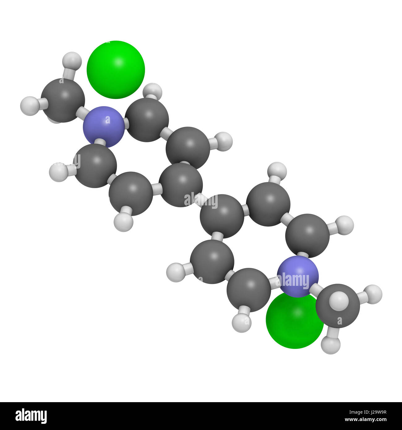 Paraquat herbicide molecule 3D rendering. Atoms are represented as ...