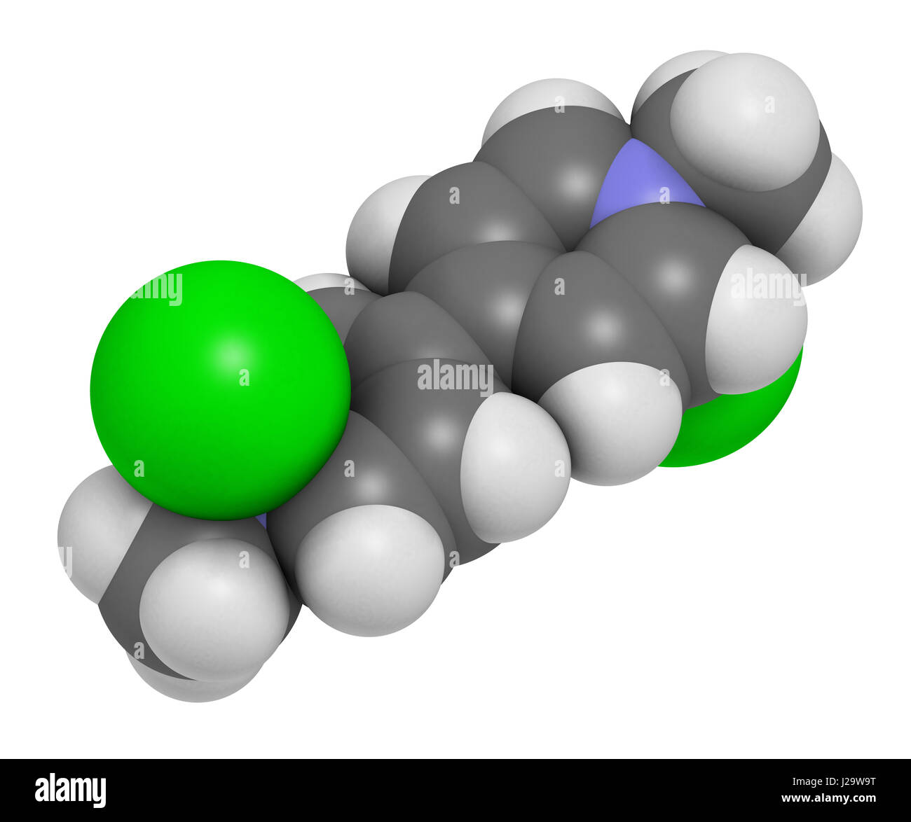 Paraquat herbicide molecule 3D rendering. Atoms are represented as ...