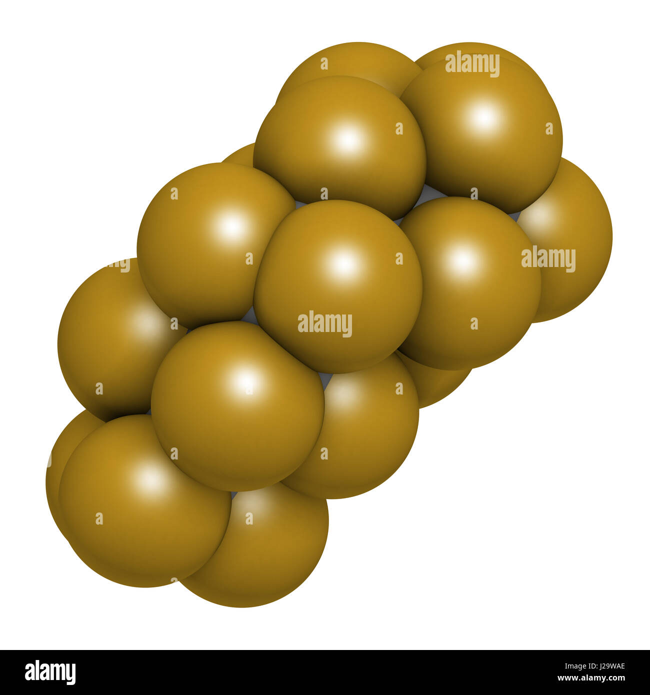 Perfluorooctane molecule. 3D rendering. Atoms are represented as ...