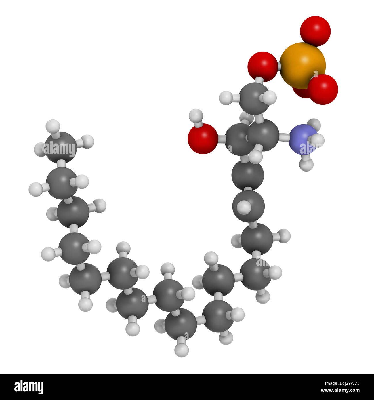 Sphingosine-1-phosphate (S1P) signaling molecule. 3D rendering. Atoms ... Sphingosine-1-phosphate (S1P) signaling molecule. 3D rendering. Atoms ...