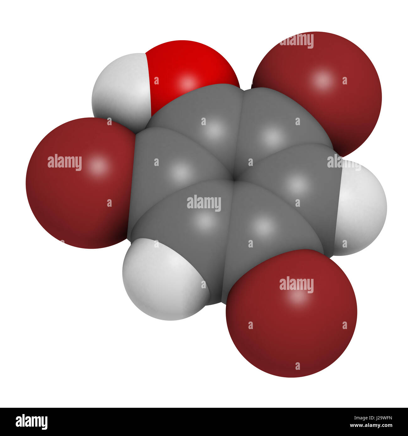 Tribromophenol (TBP, 2,4,6-Tribromophenol) molecule. Used as fungicide ...