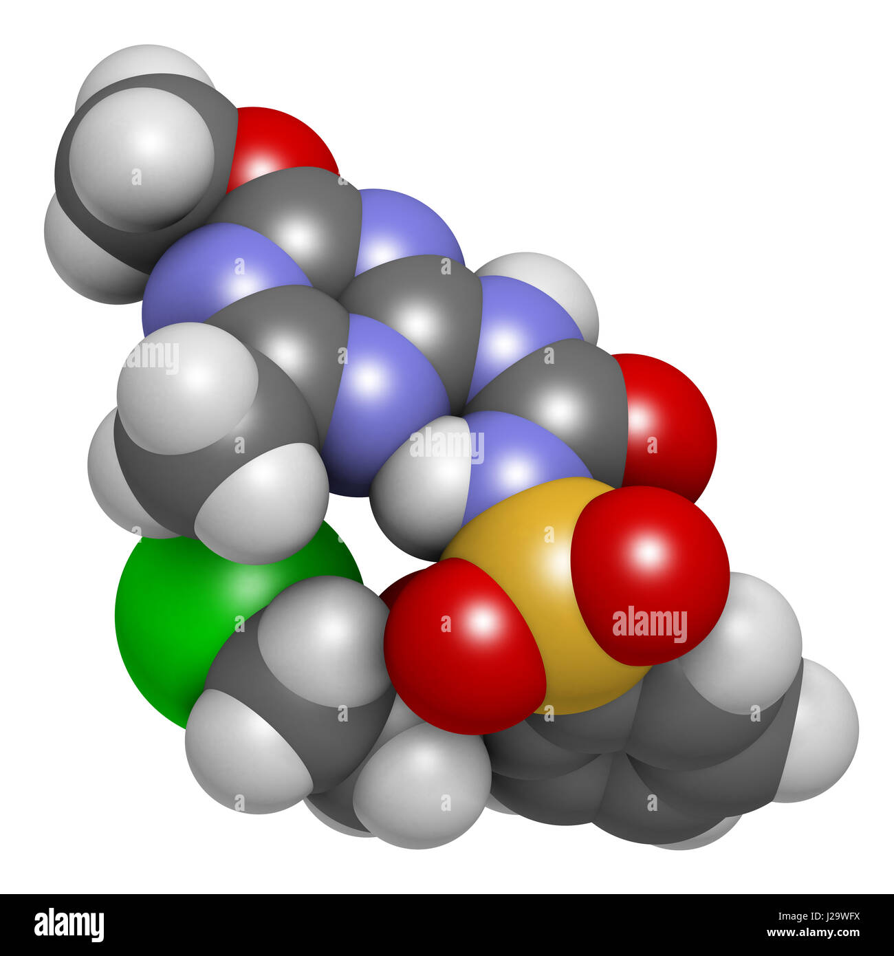 Triasulfuron herbicide molecule. 3D rendering. Atoms are represented as ...