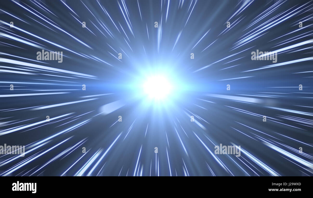 Hyperspace star travel at light speed with glowing light beam ...