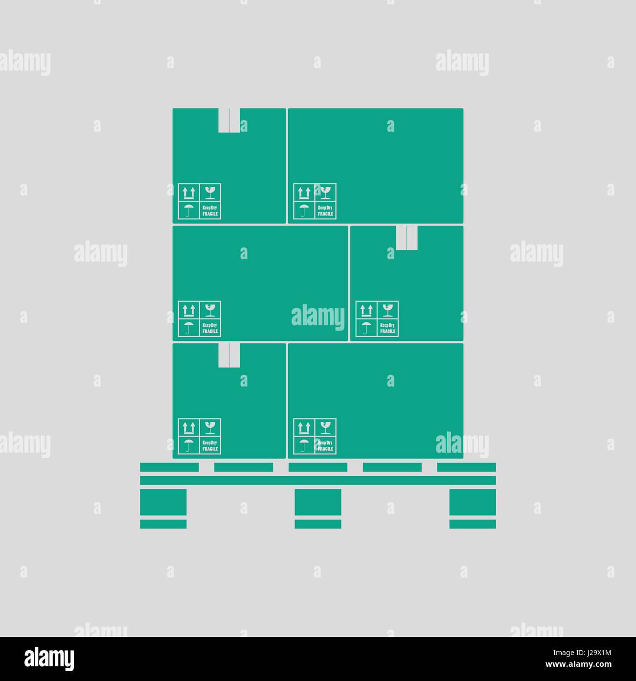 Cardboard package boxes on pallet icon. Gray background with green ...