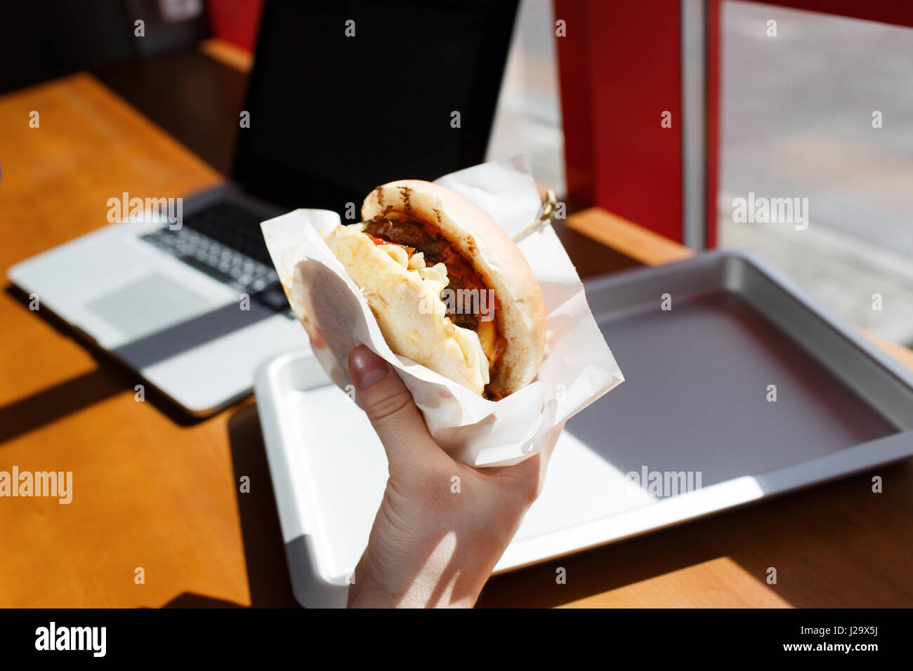 Office desk computer burger coffee hi-res stock photography and images ...