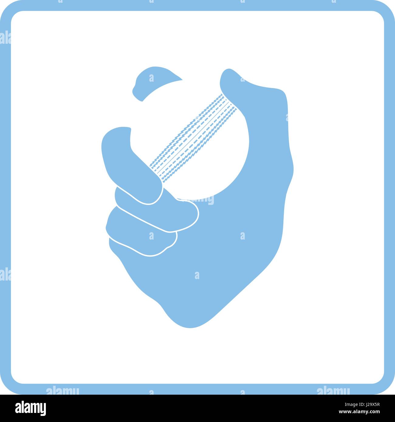 Hand holding cricket ball icon. Blue frame design. Vector illustration ...
