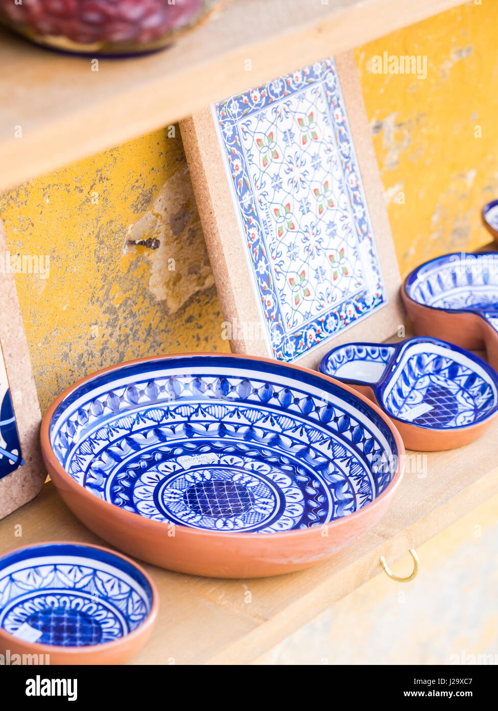 Traditional Portuguese pottery sold as souvenirs in Obidos Stock Photo ...