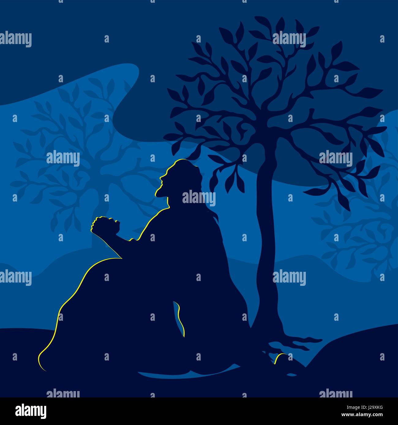 Jesus prays in the garden of gethsemane Stock Vector Images - Alamy