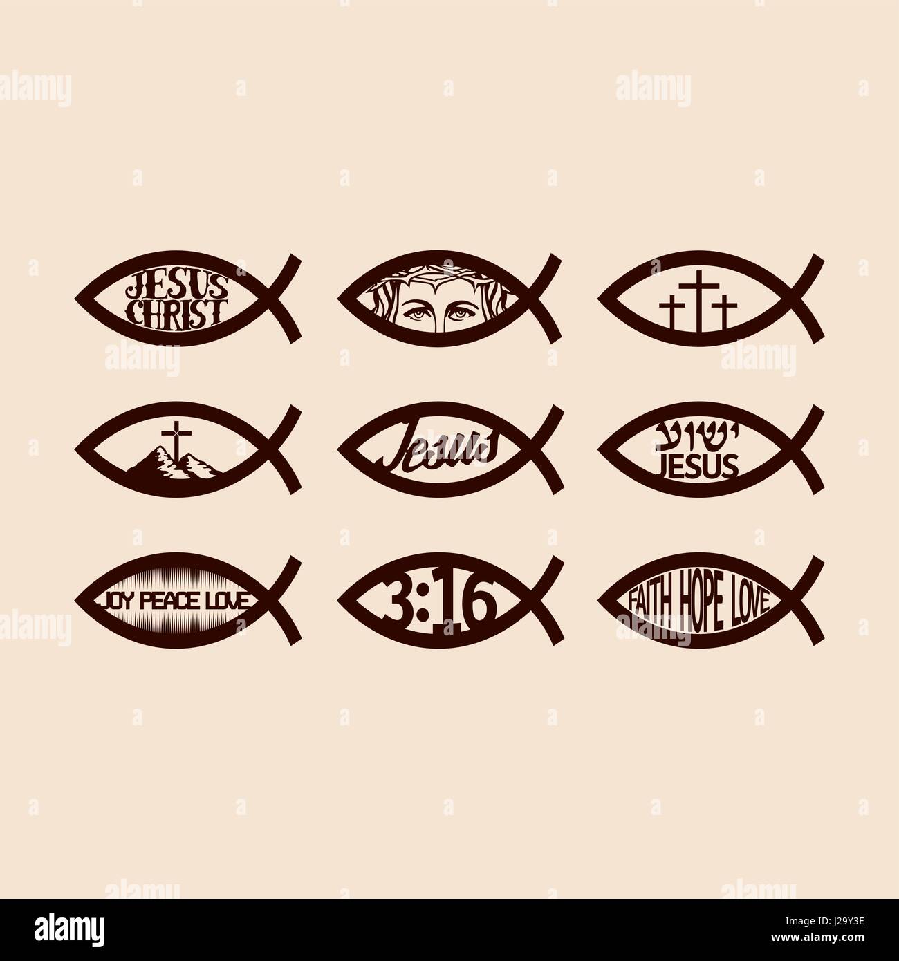 A set of Christian fish and biblical symbols Stock Vector Image & Art ...