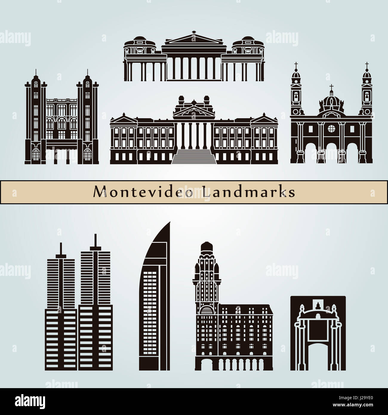 Montevideo landmarks and monuments isolated on blue background in ...