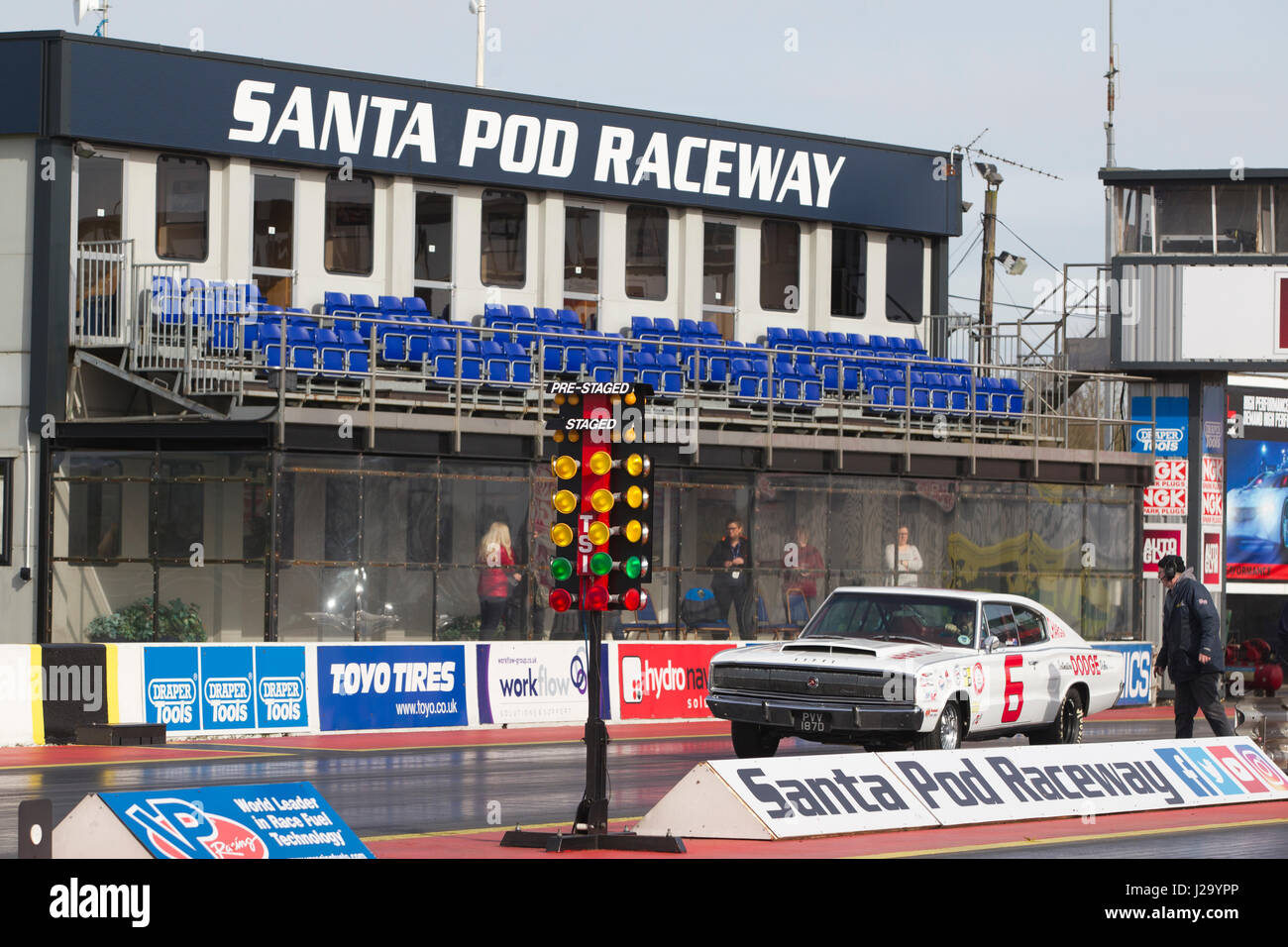 Santa Pod Raceway, located in Podington, Bedfordshire, England, is ...