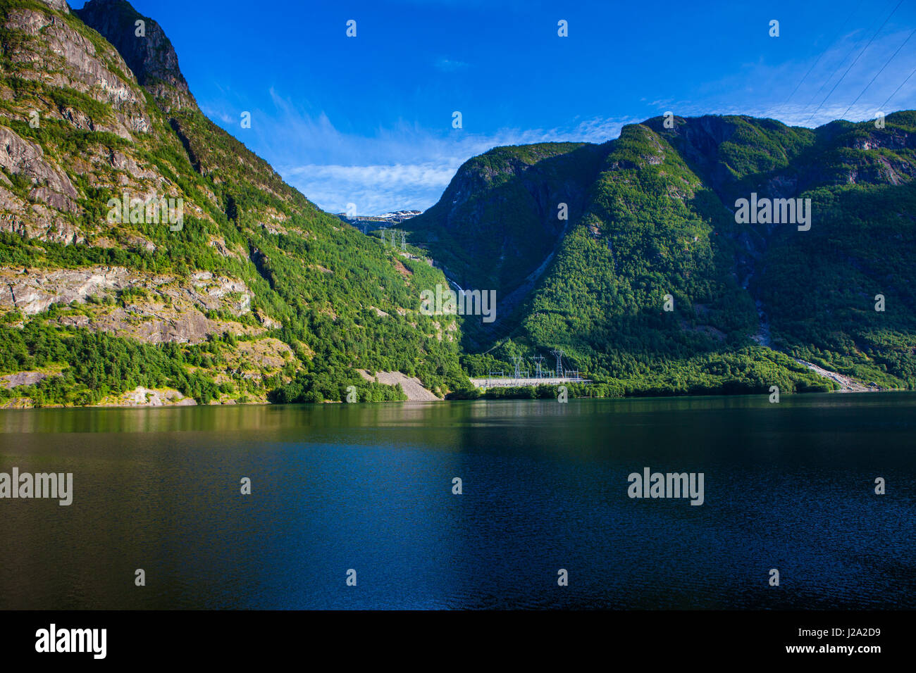 Fjord Landscape with high mountains and deep fjords on the west coast a ...