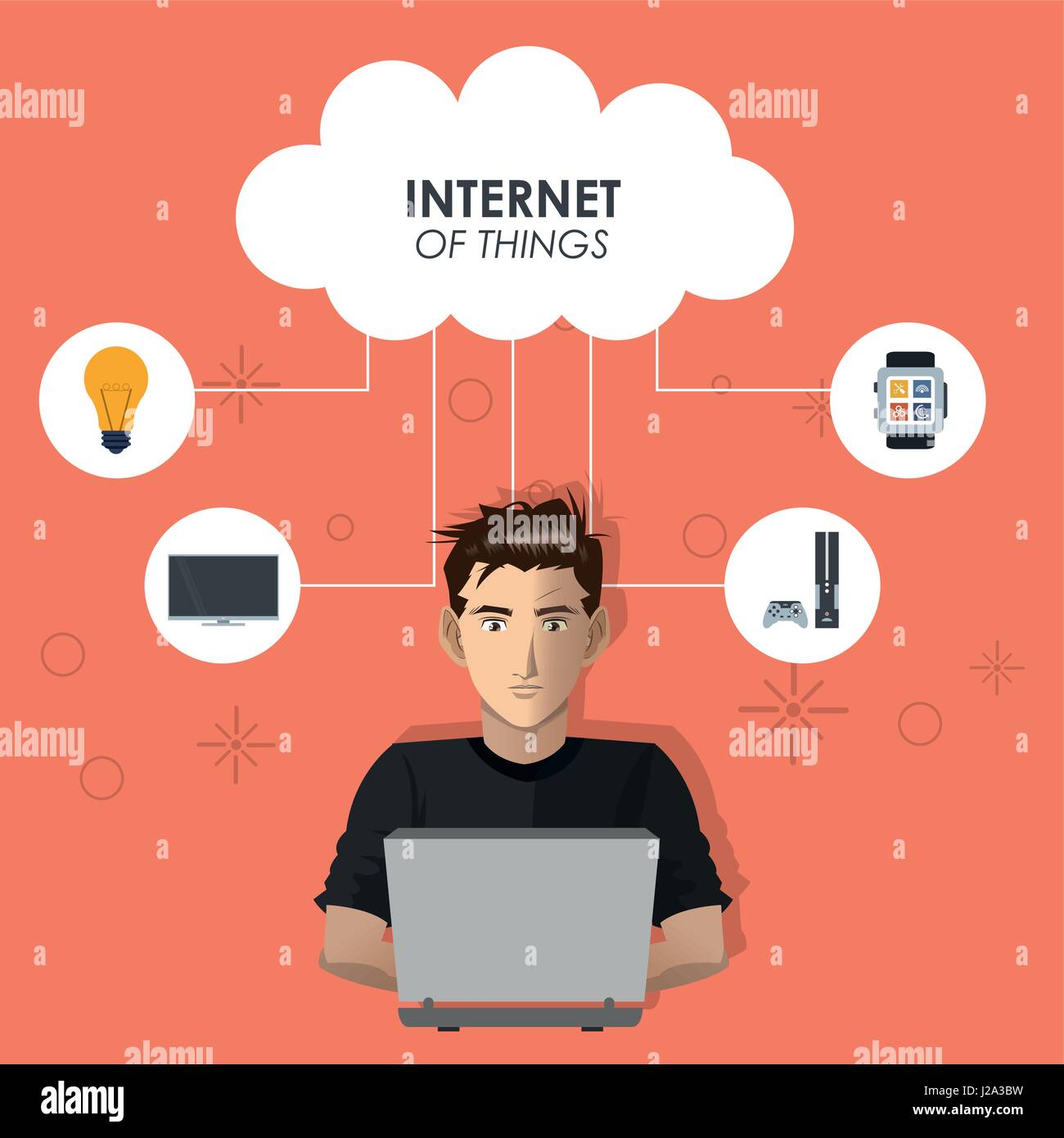 Internet Things Man Working Laptop Cloud Computing Technology Stock