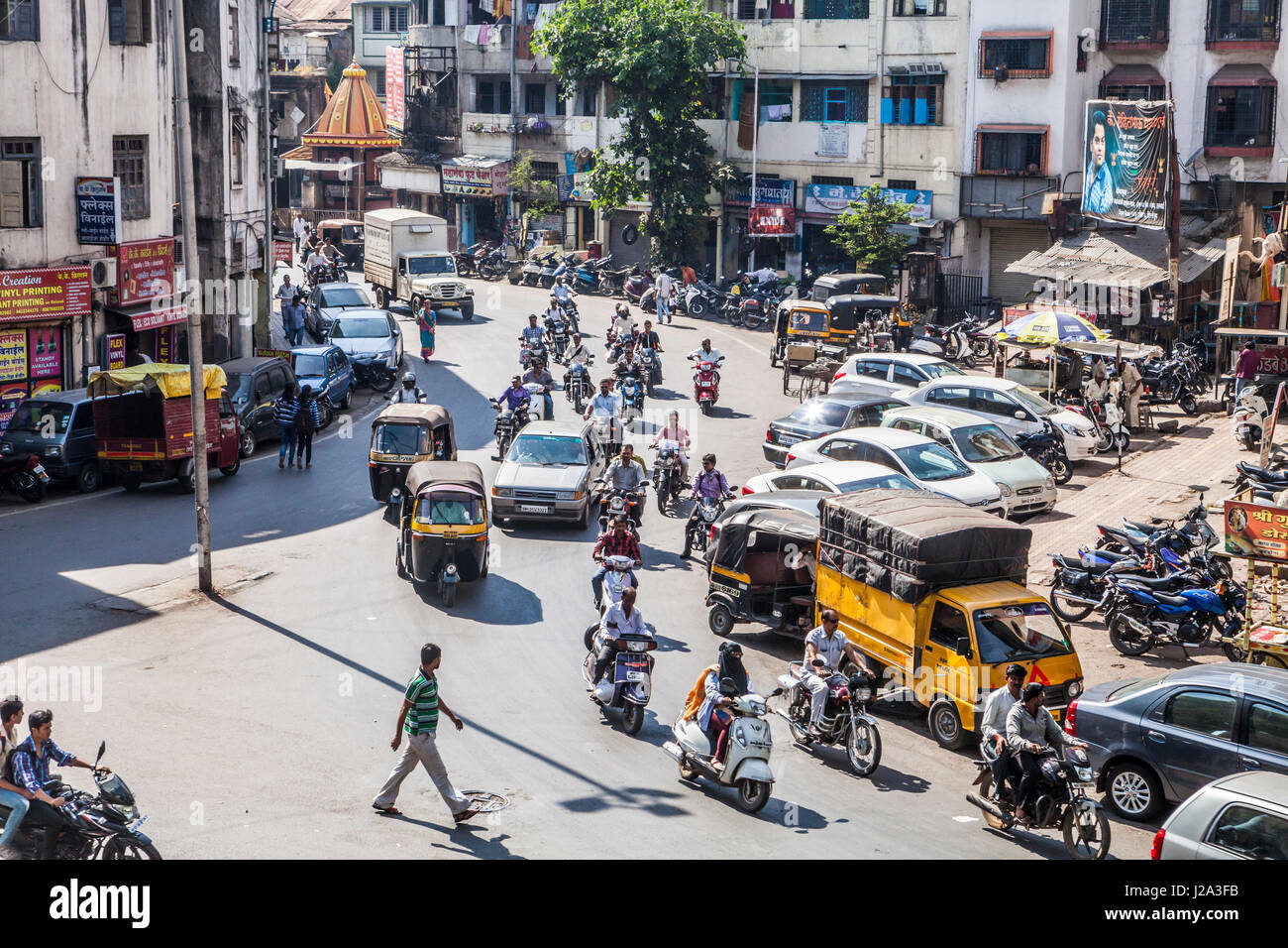 Pune, Maharashtra, India street scene at Shivaji Rd and Bajirao Rd ...
