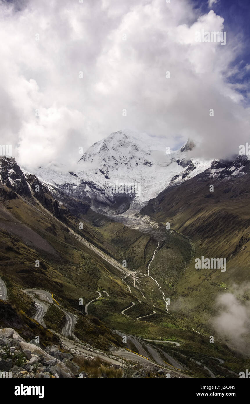 Mountain pass in Huascaran National Park, with Huascaran mount at ...