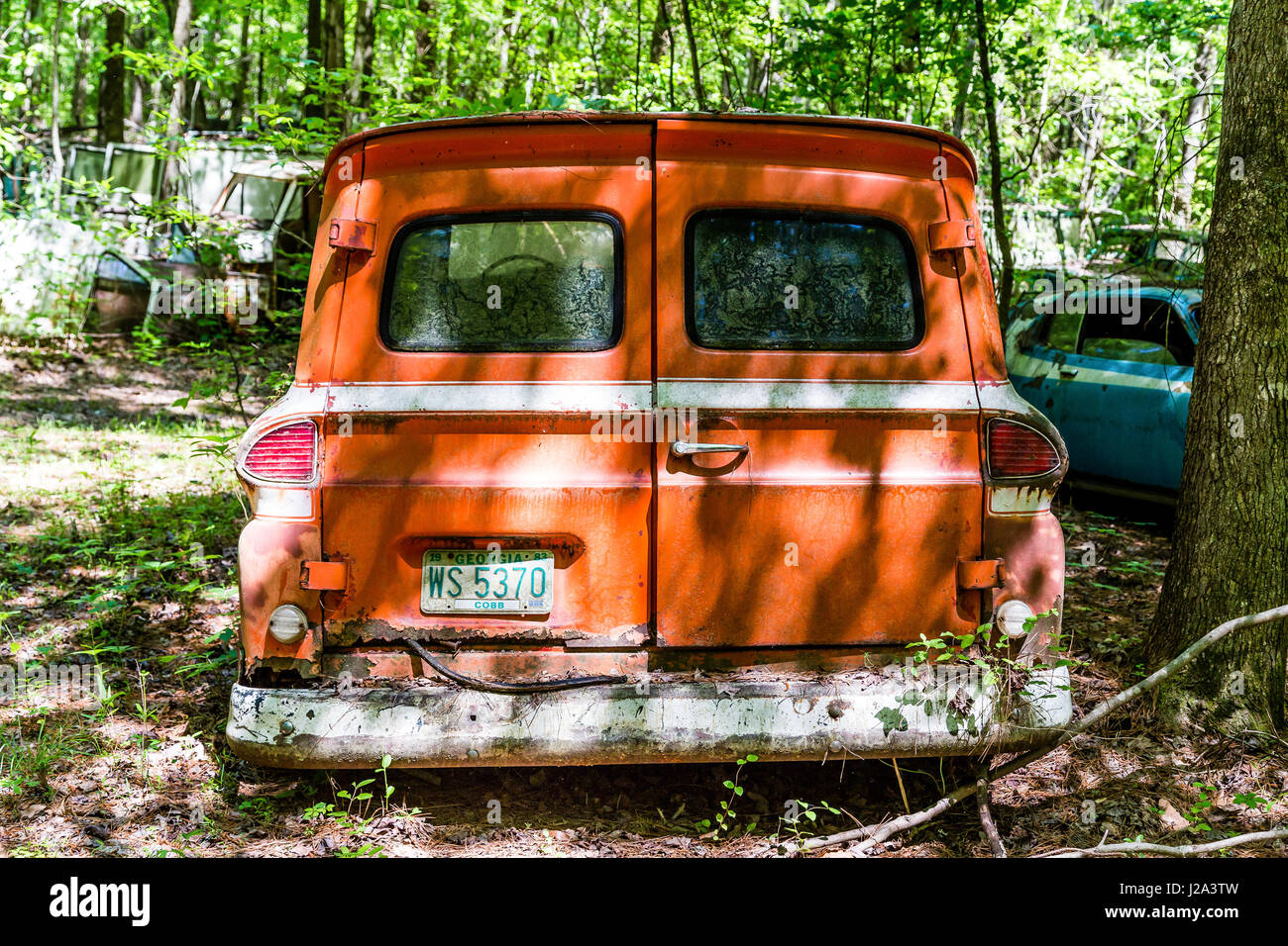 Old Orange Work Van Stock Photo - Alamy
