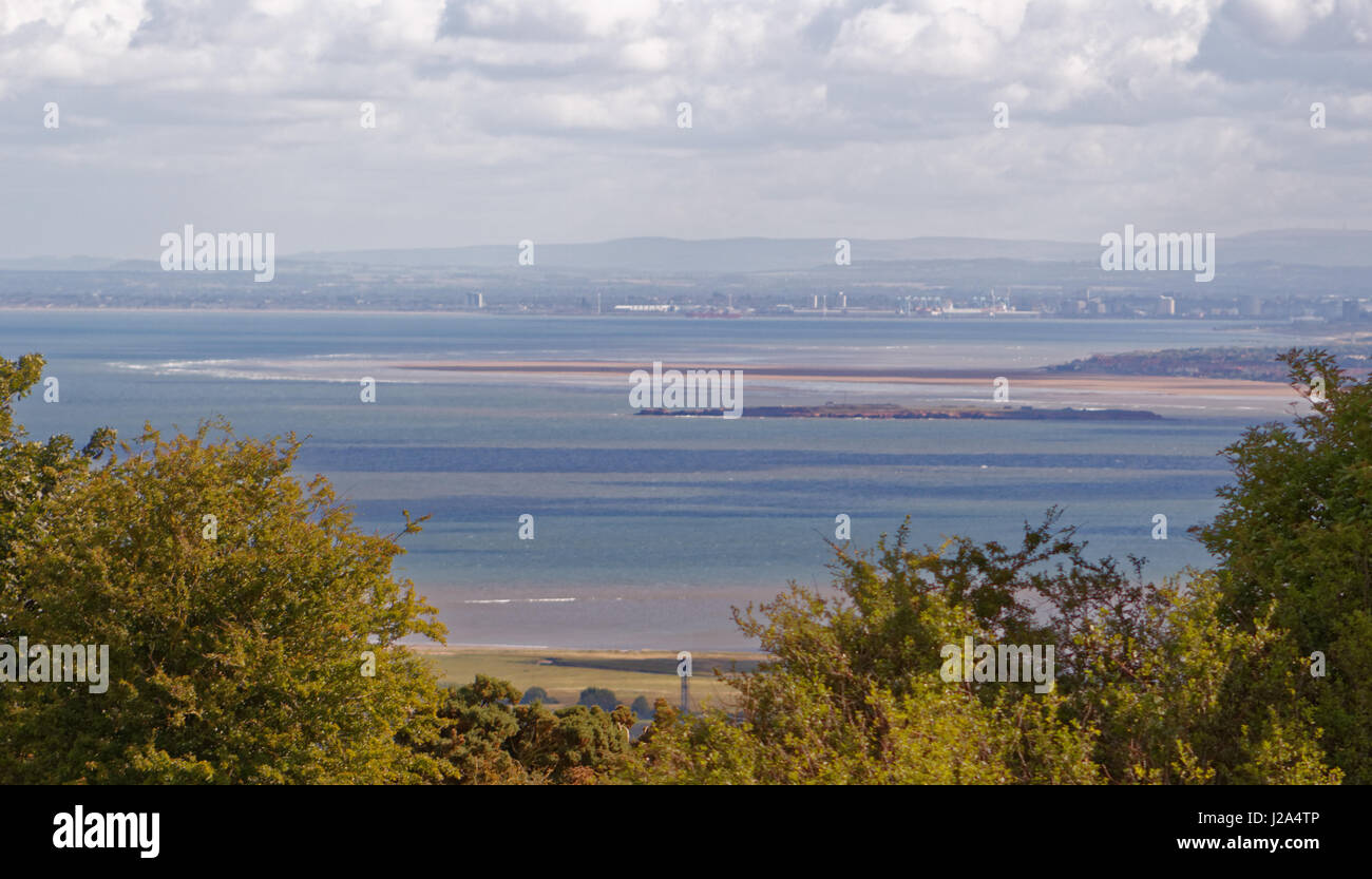 A view from the Clwydian Hills across the Dee Estuary to Liverpool ...