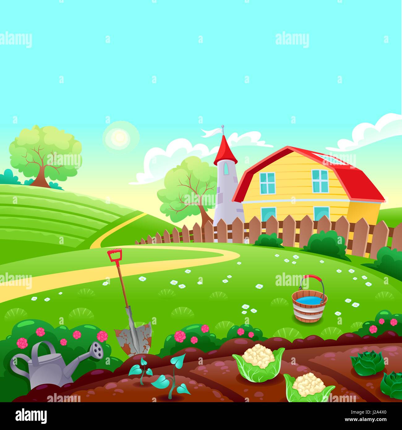 Funny countryside scenery with vegetable garden Stock Photo - Alamy