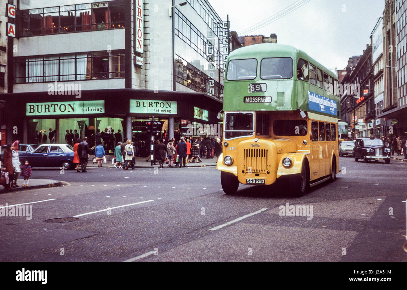 Glasgow, UK - 1973: Vintage image of bus on Glasgow streets in 1973 ...