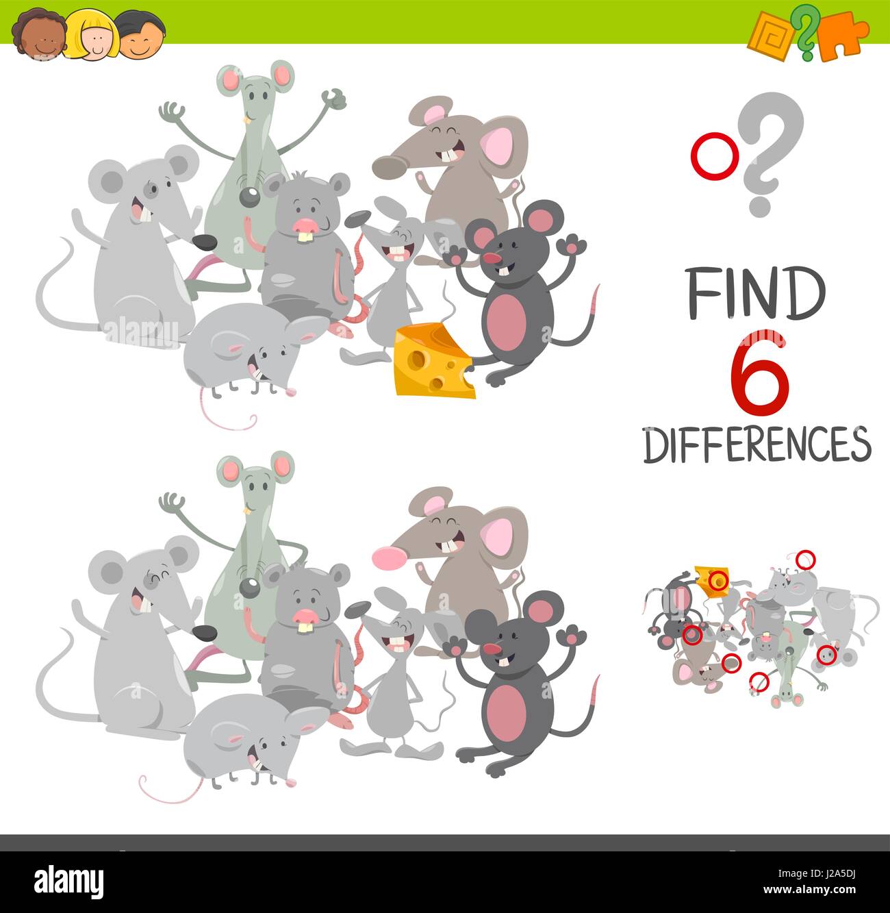 Cartoon Illustration of Spot the Differences Educational Game for ...