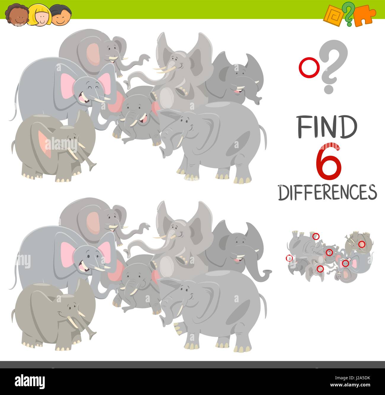 Cartoon Illustration of Spot the Differences Educational Game for ...