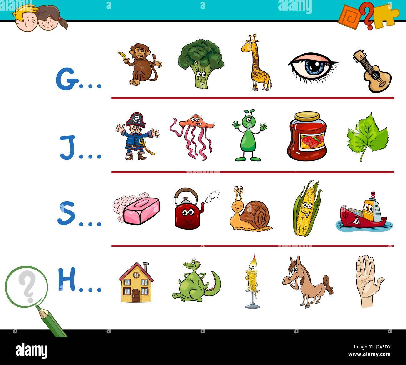 Cartoon Illustration of Finding Picture Starting with Referred Letter ...