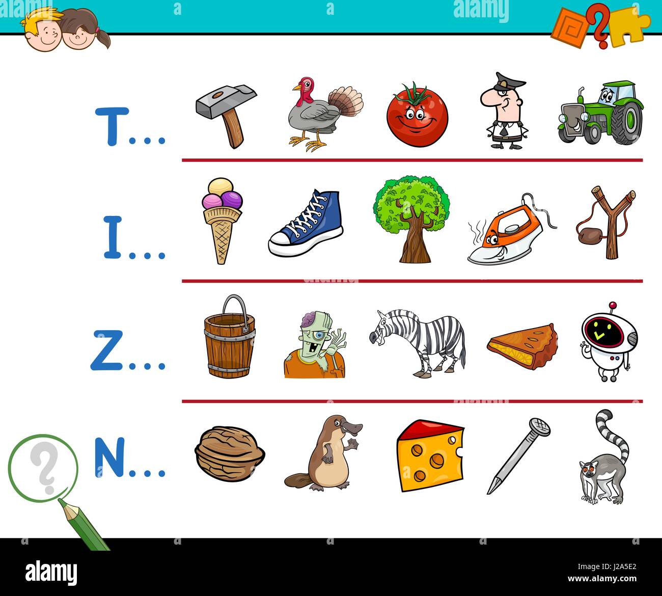 Cartoon Illustration of Finding Picture Starting with Referred Letter ...