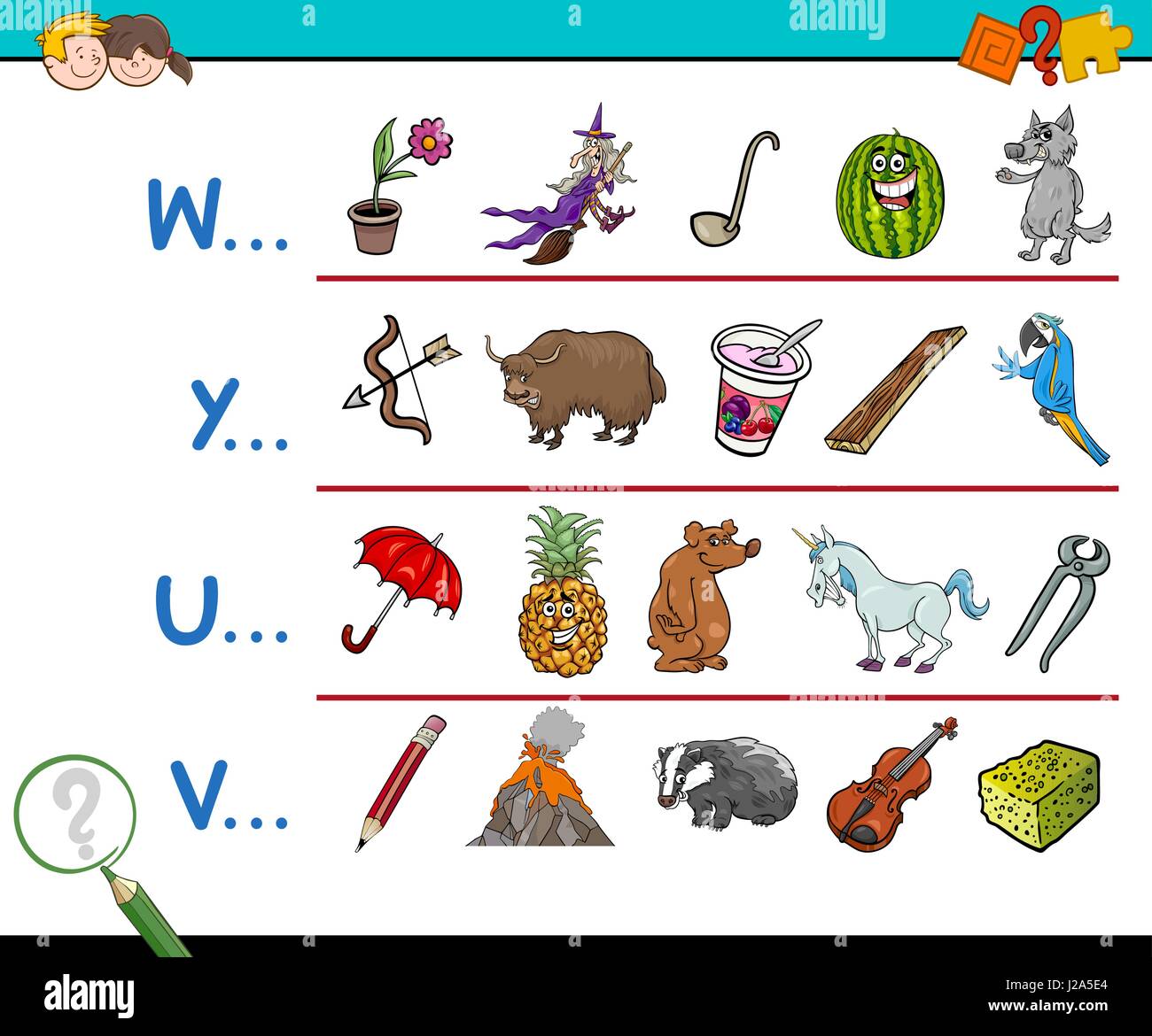 Cartoon Illustration of Finding Picture Starting with Referred Letter ...
