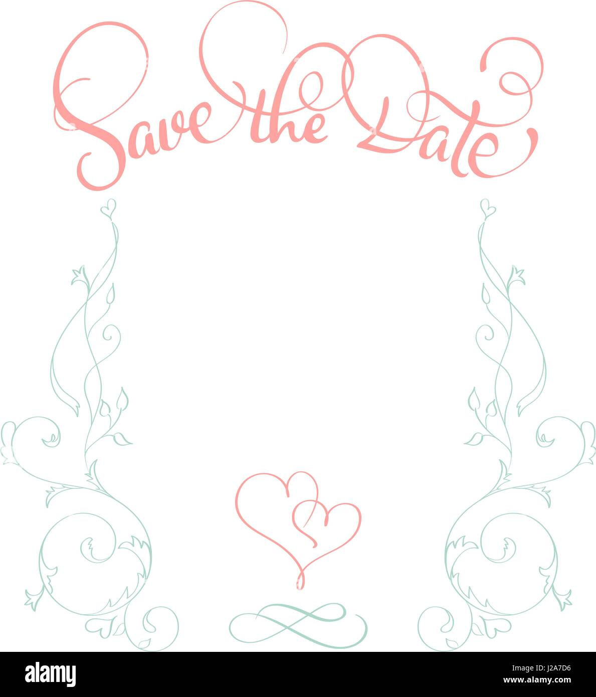 Save the date text with vintage frame on white background. Calligraphy ...