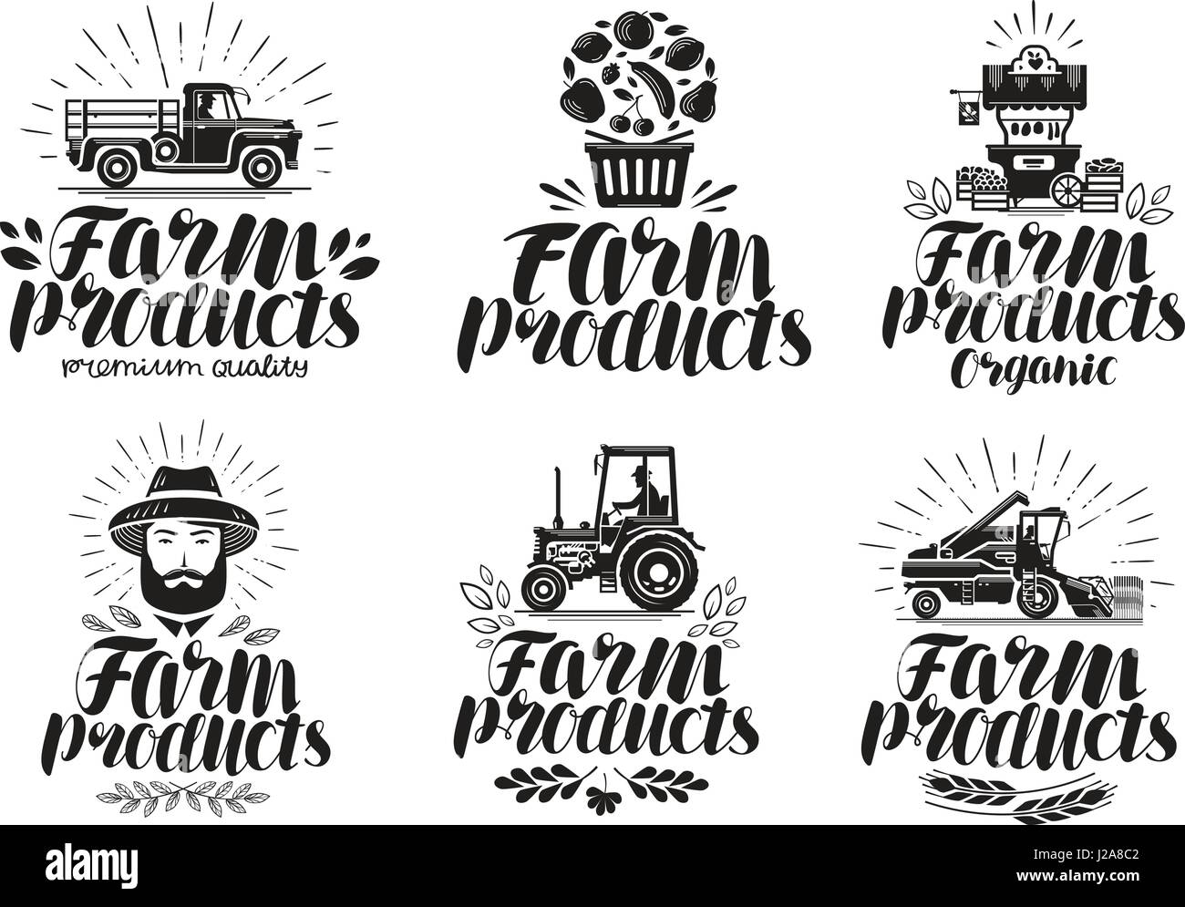 Farm products, label set. Farming, agriculture logo or icon. Lettering ...