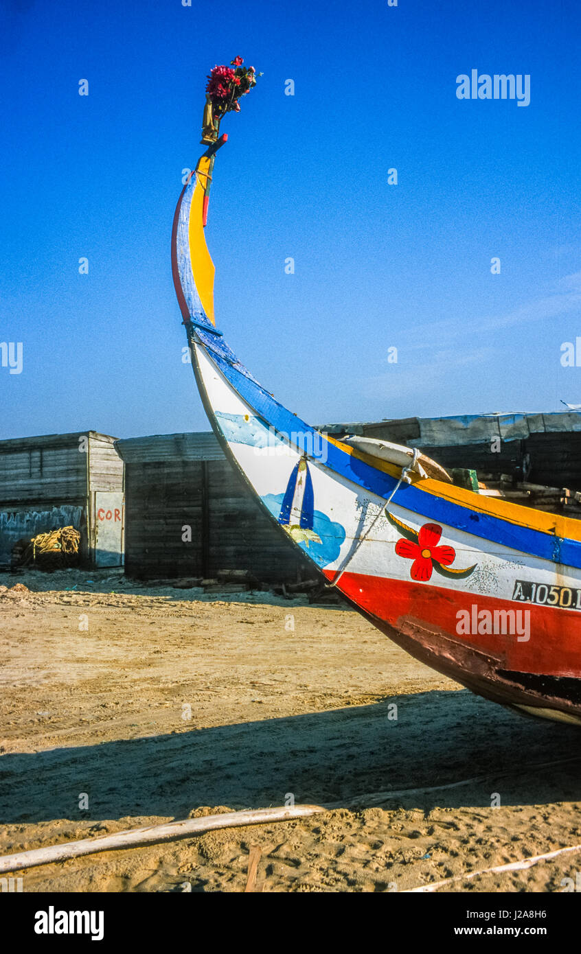Beautifully hand-painted traditional moliceiro fishing boats along the ...