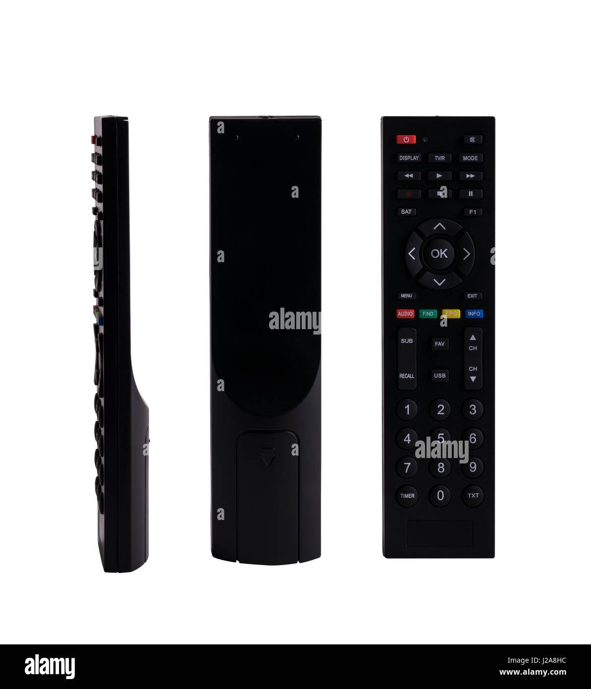 3 Different Views of Black Remote Control Isolated on White Background ...