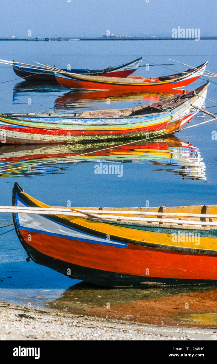 Beautifully hand-painted traditional moliceiro fishing boats along the ...