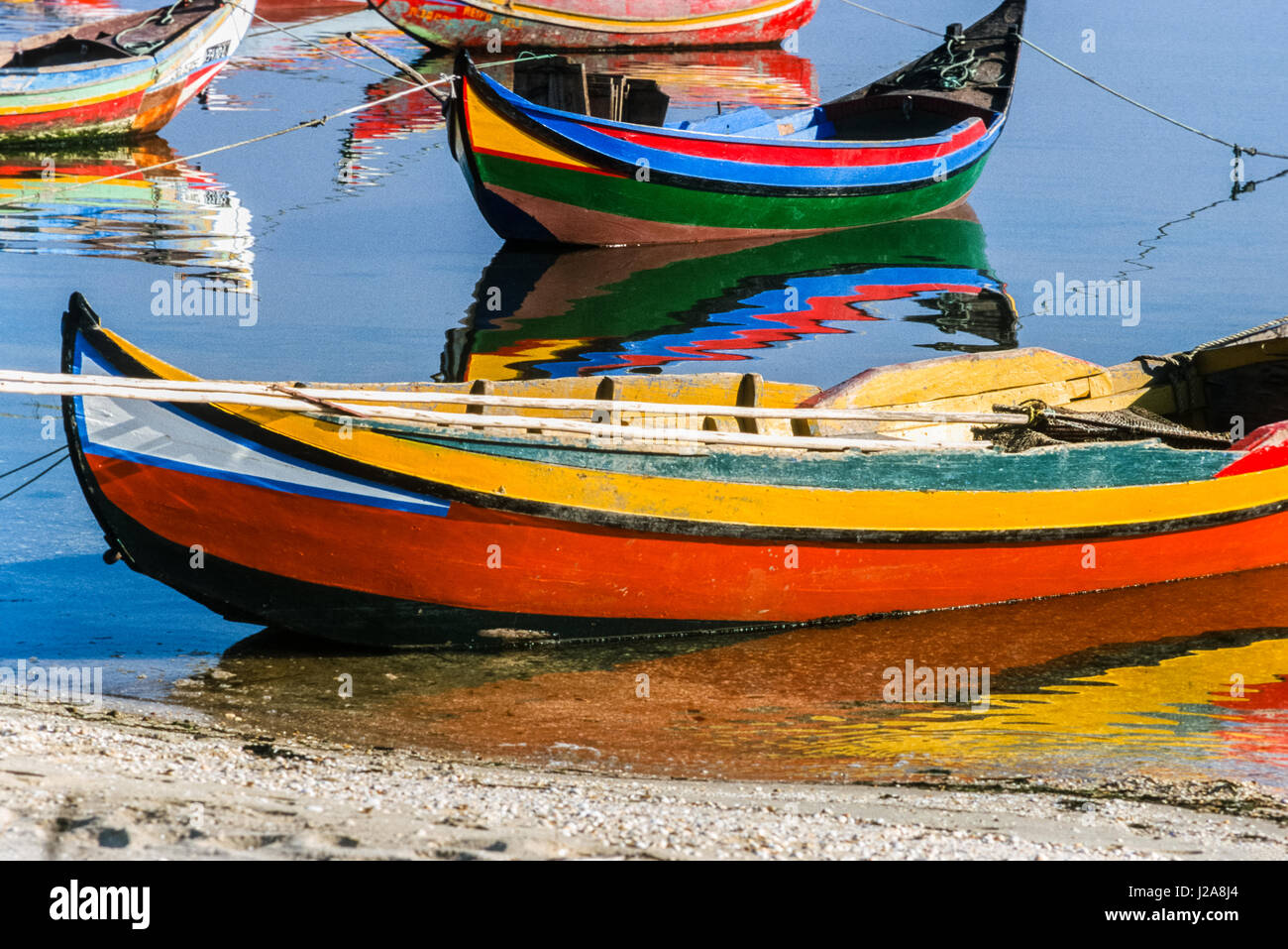 Beautifully hand-painted traditional moliceiro fishing boats along the ...
