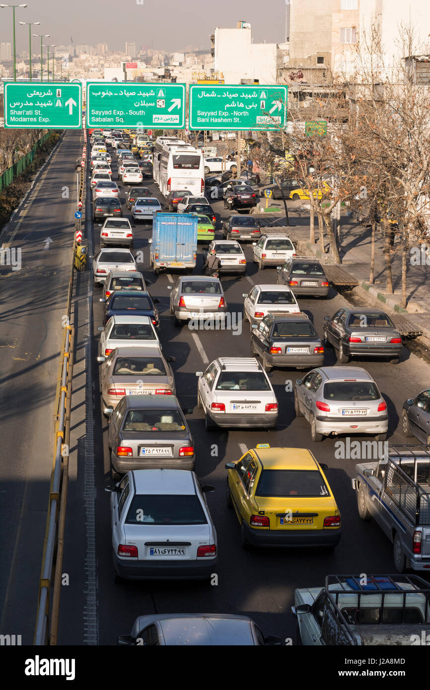 Tehran, IRAN - February 22, 2017 Morning Traffic on Tehran Highway ...