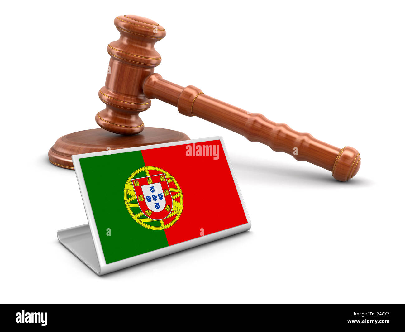 3d wooden mallet and Portuguese flag. Image with clipping path Stock ...