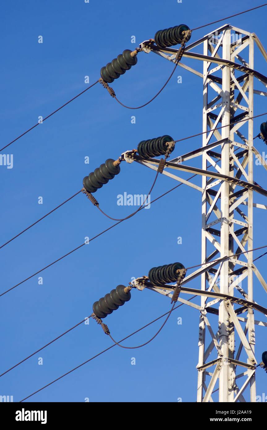 detail of a pylon with a clear blue sky Stock Photo - Alamy