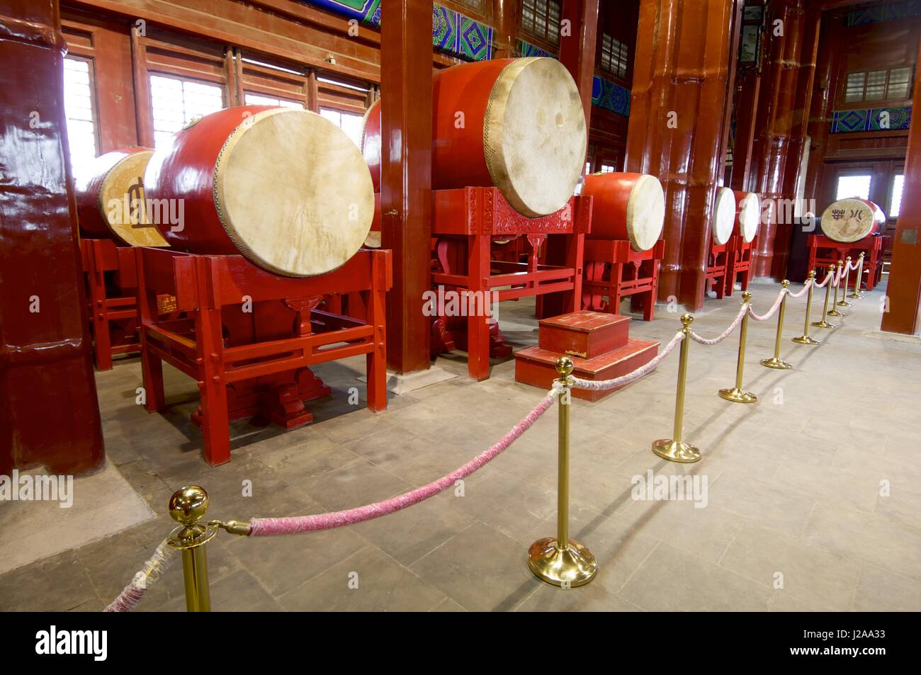Drum Tower indoor, Beijing, China. In ancient drums of this tower were ...