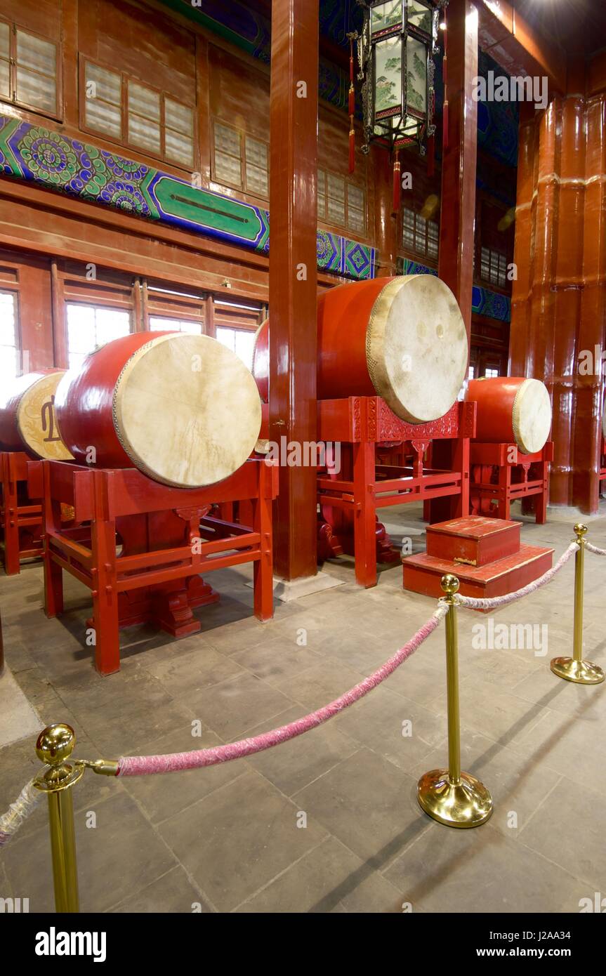 Drum Tower indoor, Beijing, China. In ancient drums of this tower were ...