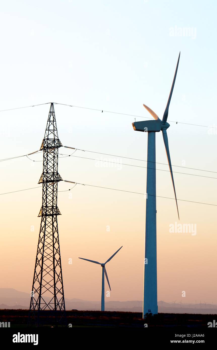 windmills for renewable electric energy production and high voltage ...