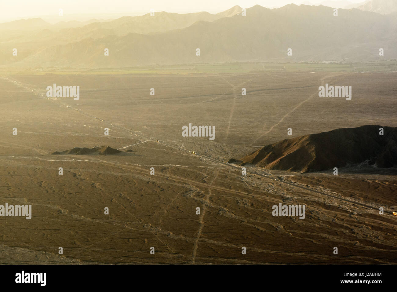 Peru, Ica, Nasca, sightseeing over the lines of Nazca to the sunset ...