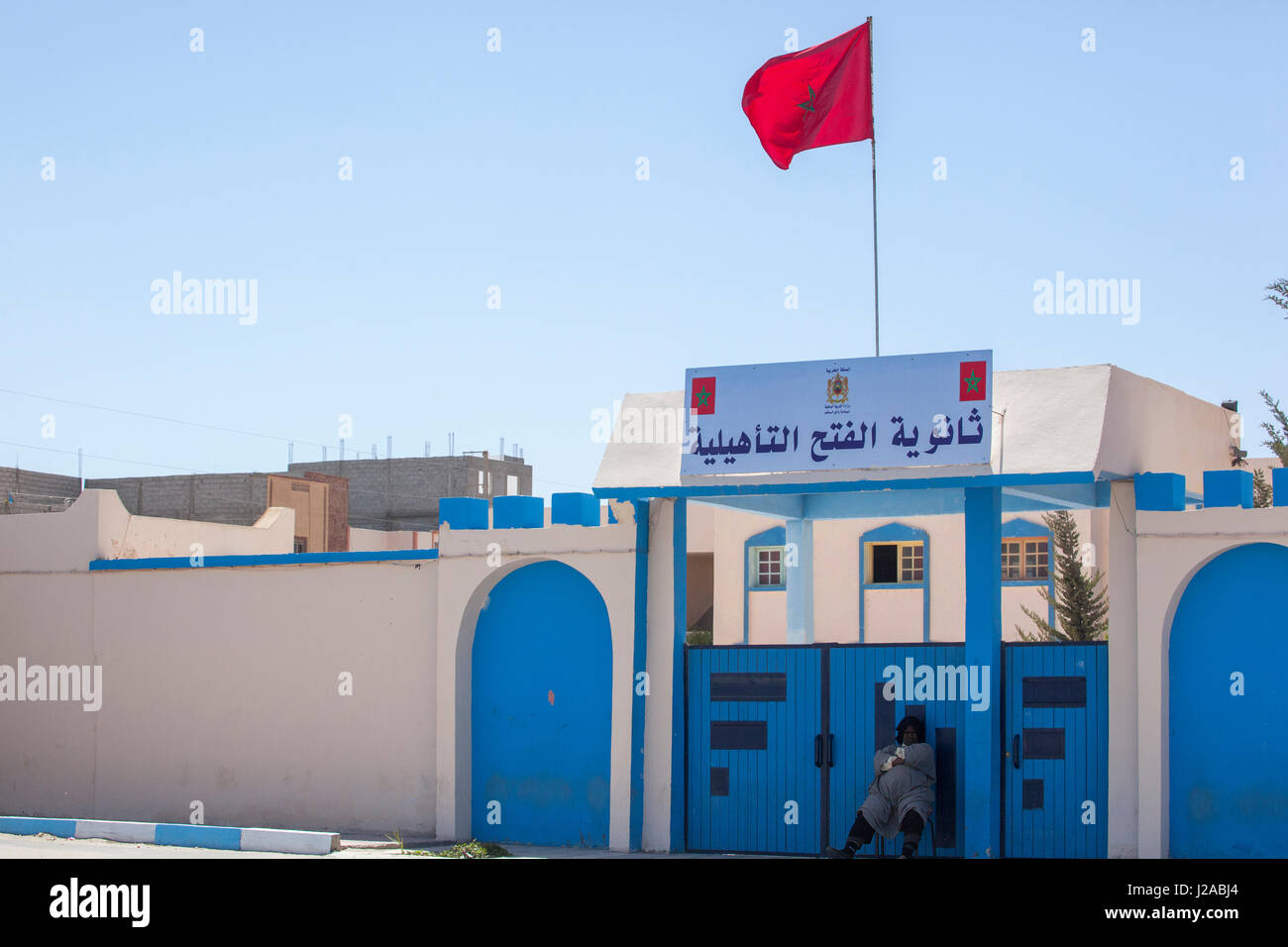 Africa, Western Sahara, Dakhla. Security outside a Moroccan government ...