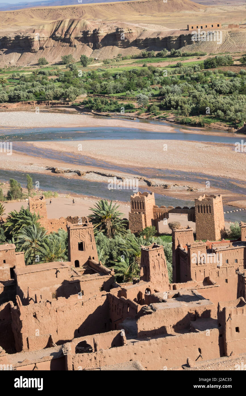 Morocco, Ouarzazate, Ait Benhaddou, a fortified city, or czar, along ...
