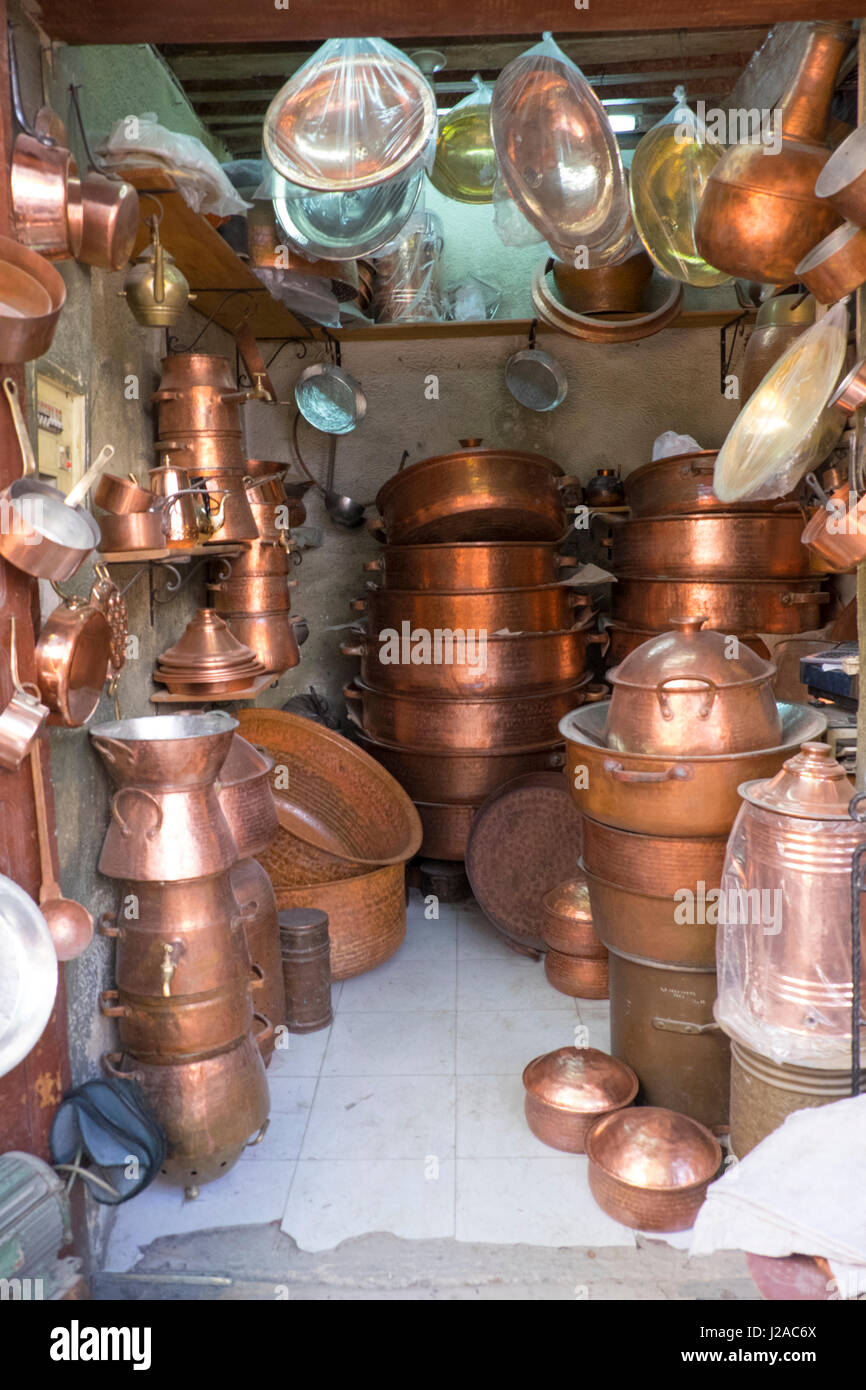Morocco, Fez, Medina store of Copper and Brass Stock Photo - Alamy