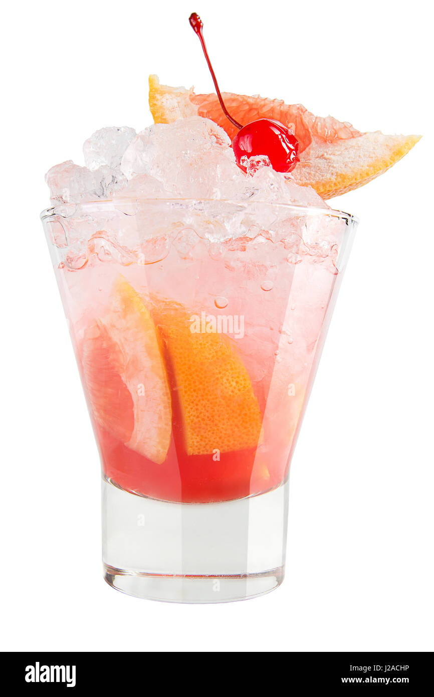 Vodka with ice and grapefruit juice. Strong alcoholic drink on a white ...